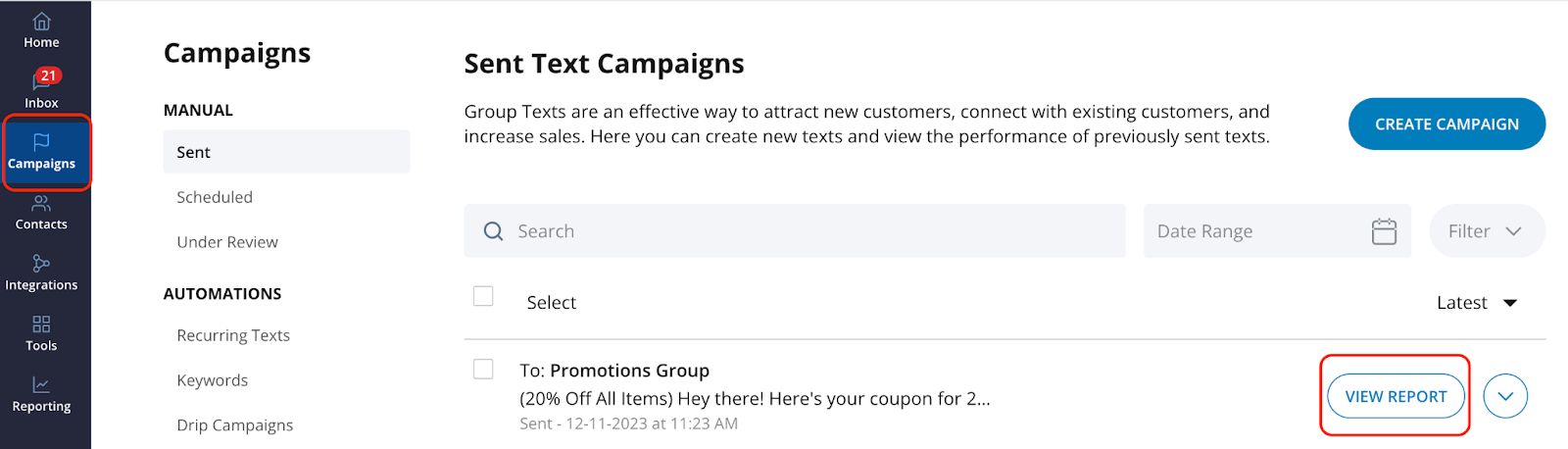 Sent Messages: Delivery Reports