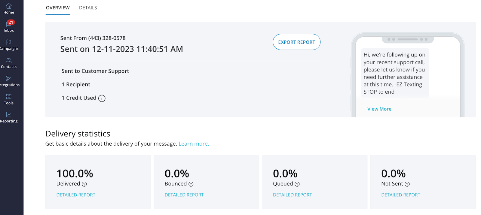 Sent Messages: Delivery Reports